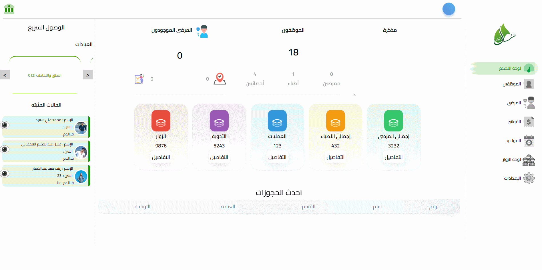 نظام شفاء لإدارة المراكز الطبية - YFG